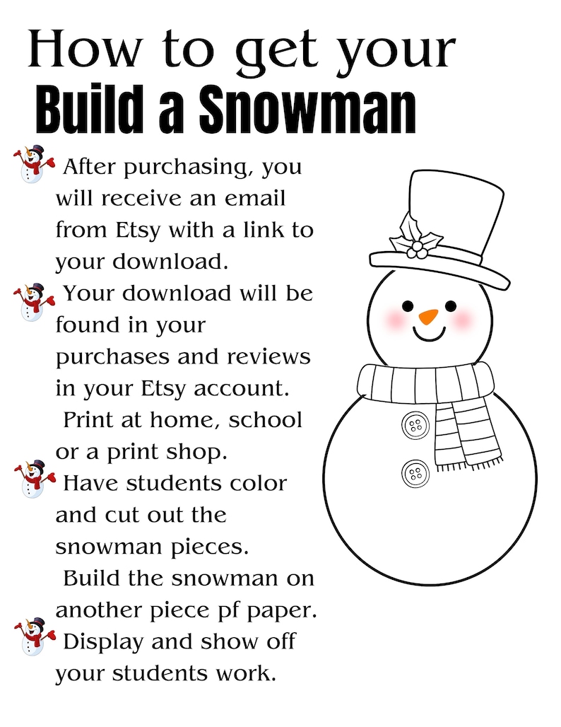 Build a Snowman, Printable Kindergarten, Snowman Building, Digital ...