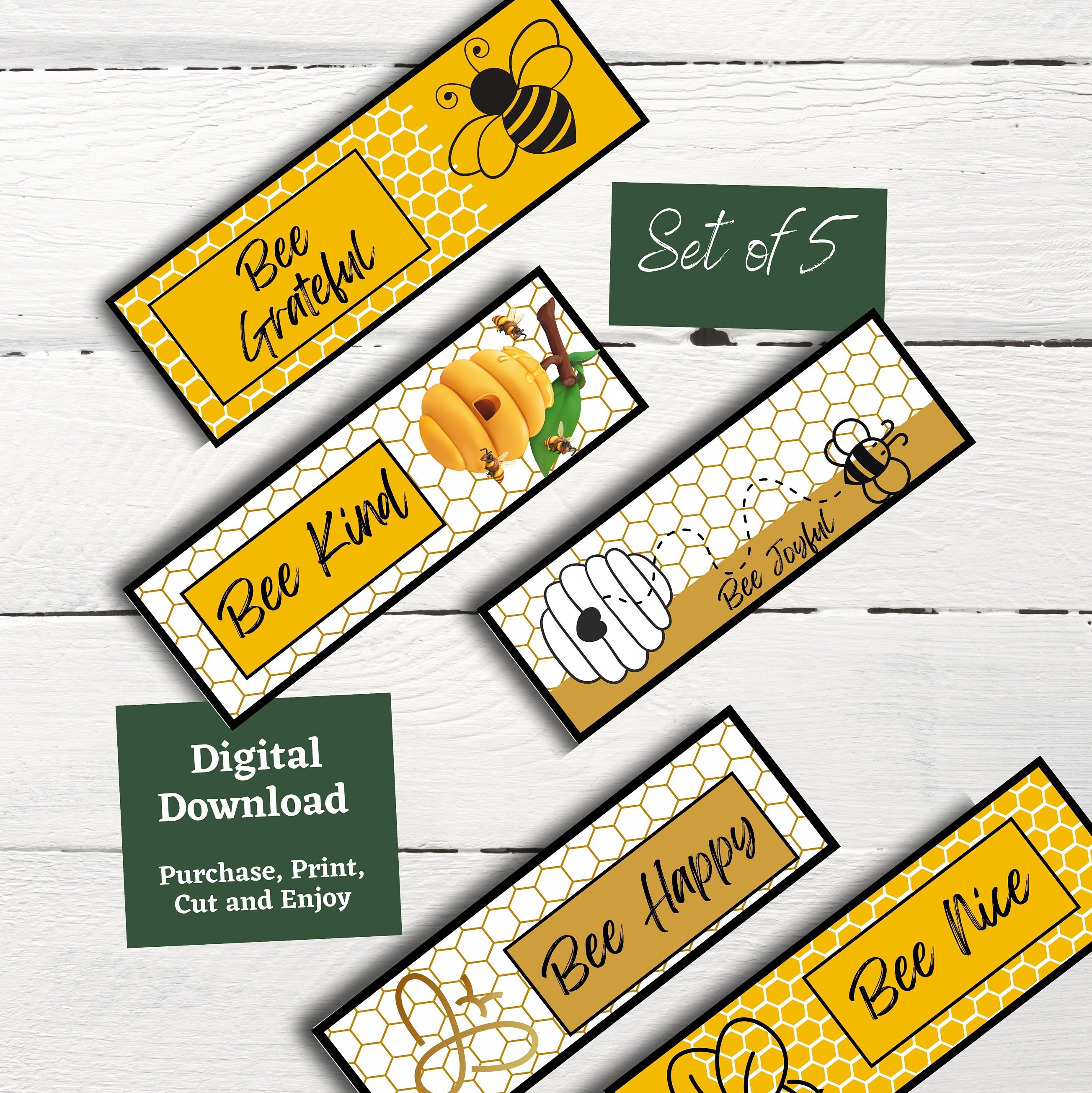 Printable Bookmarks, Bee Theme, Unique Bookmarks, Bookmark for Reader ...