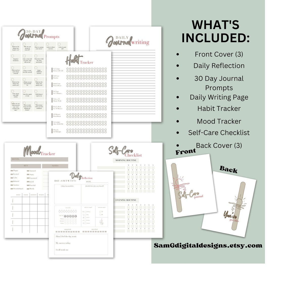 Mood Tracker Self Care Journal, Habit Tracker, Self Care Checklist ...