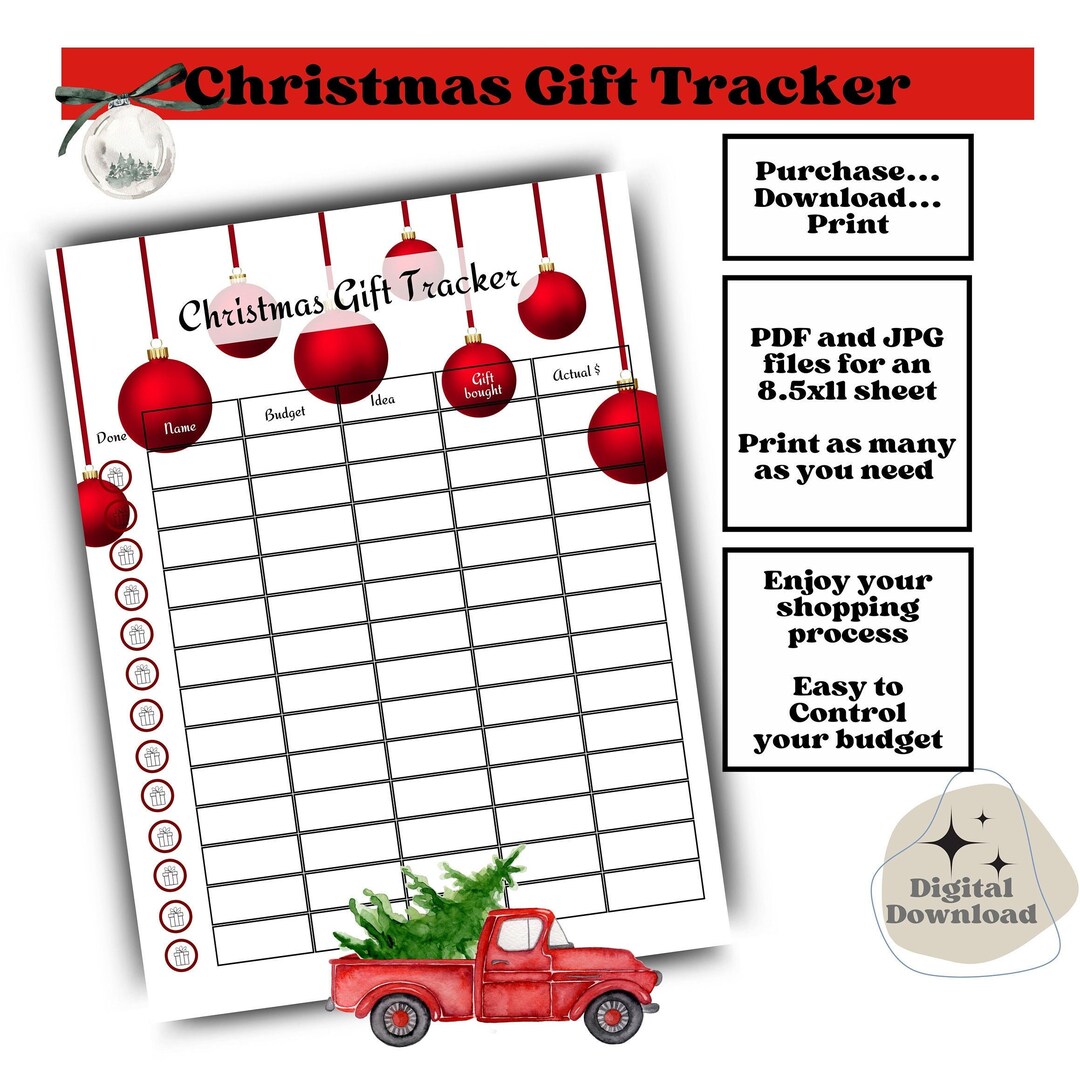 Christmas Gift Tracker Christmas List Budget Tracker - Etsy