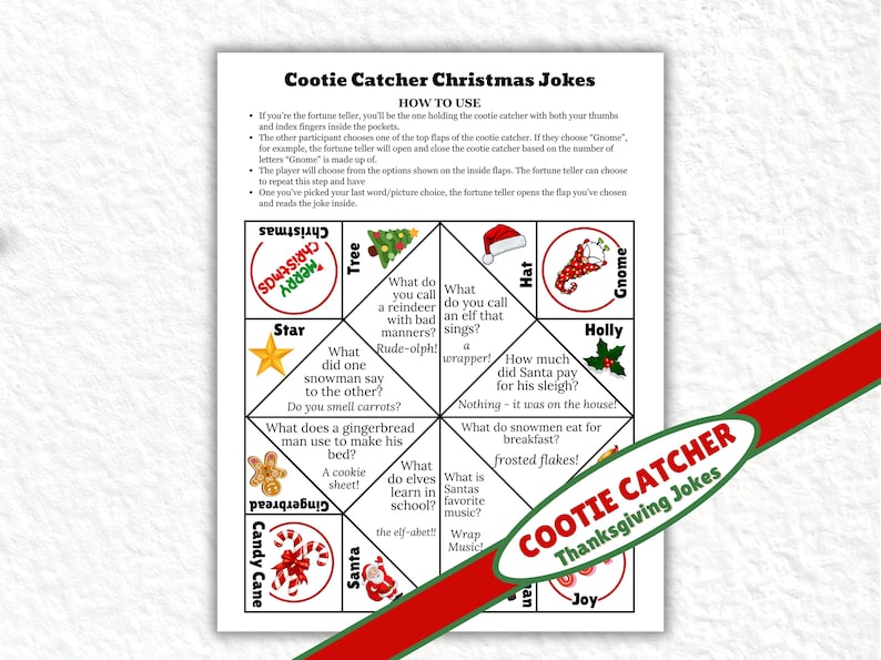 Cootie Catcher, Christmas Jokes, Paper Fortune Teller, Printable Games ...