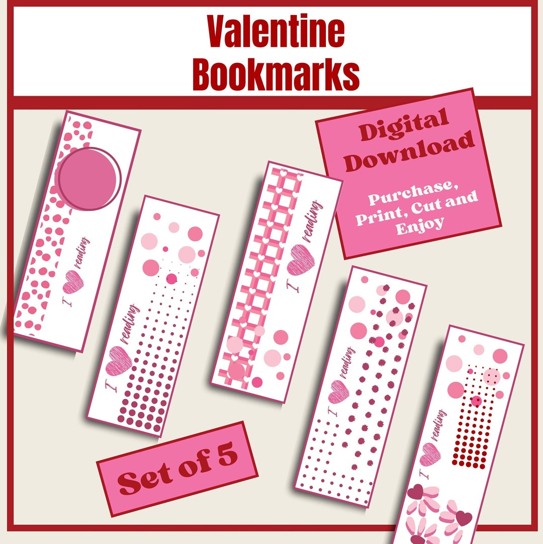 Valentine's Day Bookmark, Printable Bookmarks, Printable Book Marker ...