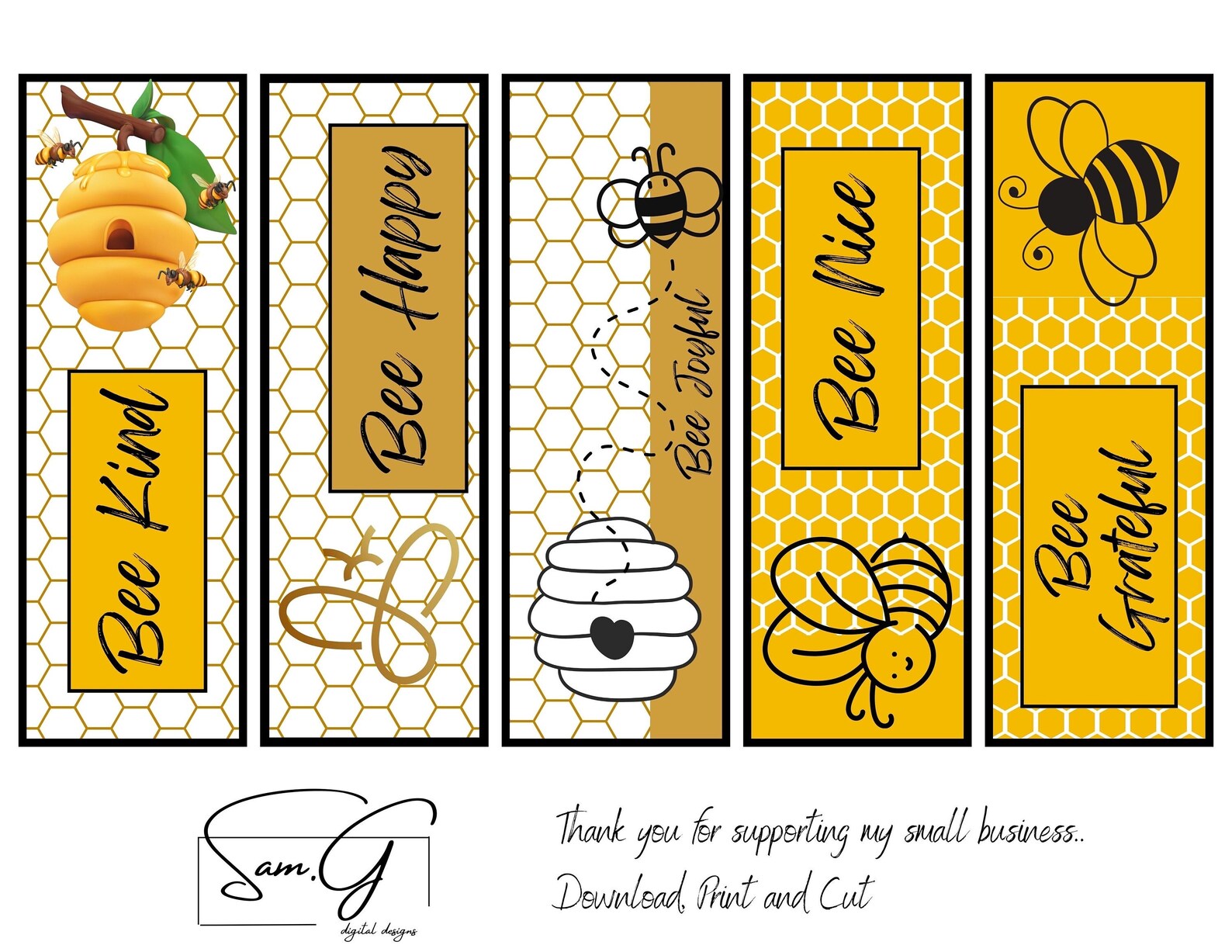Printable Bookmarks, Bee Theme, Unique Bookmarks, Bookmark for Reader ...