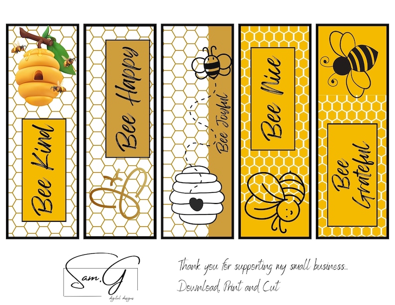 Printable Bookmarks, Bee Theme, Unique Bookmarks, Bookmark for Reader ...