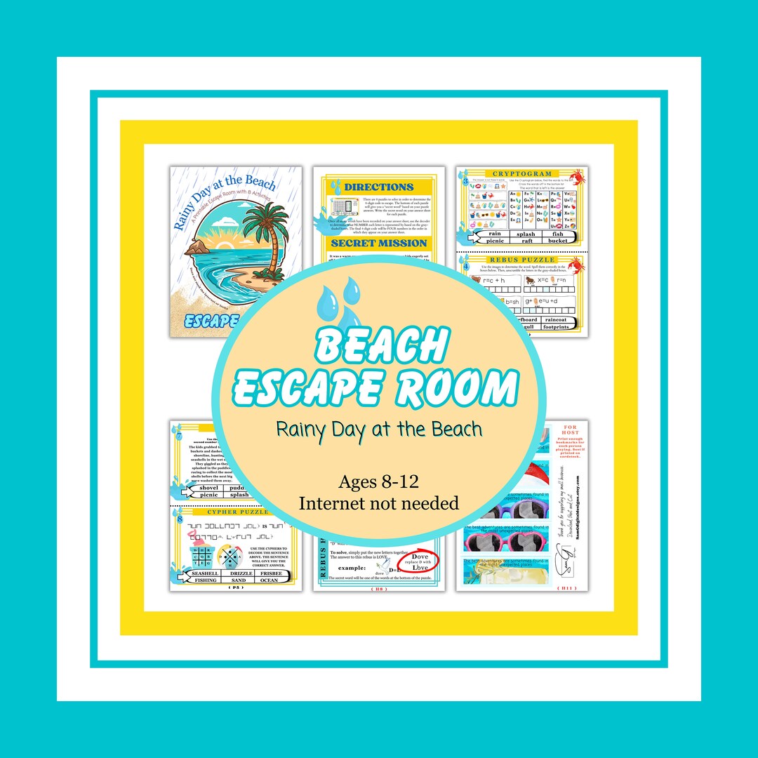 Escape Room Beach Printable Escape Room Kit, Road Trip Games, Rainy ...