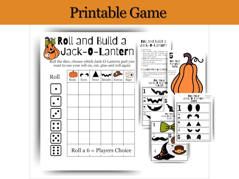 Roll a Pumpkin, Halloween Printable Games, Roll and Build a Jack-o ...