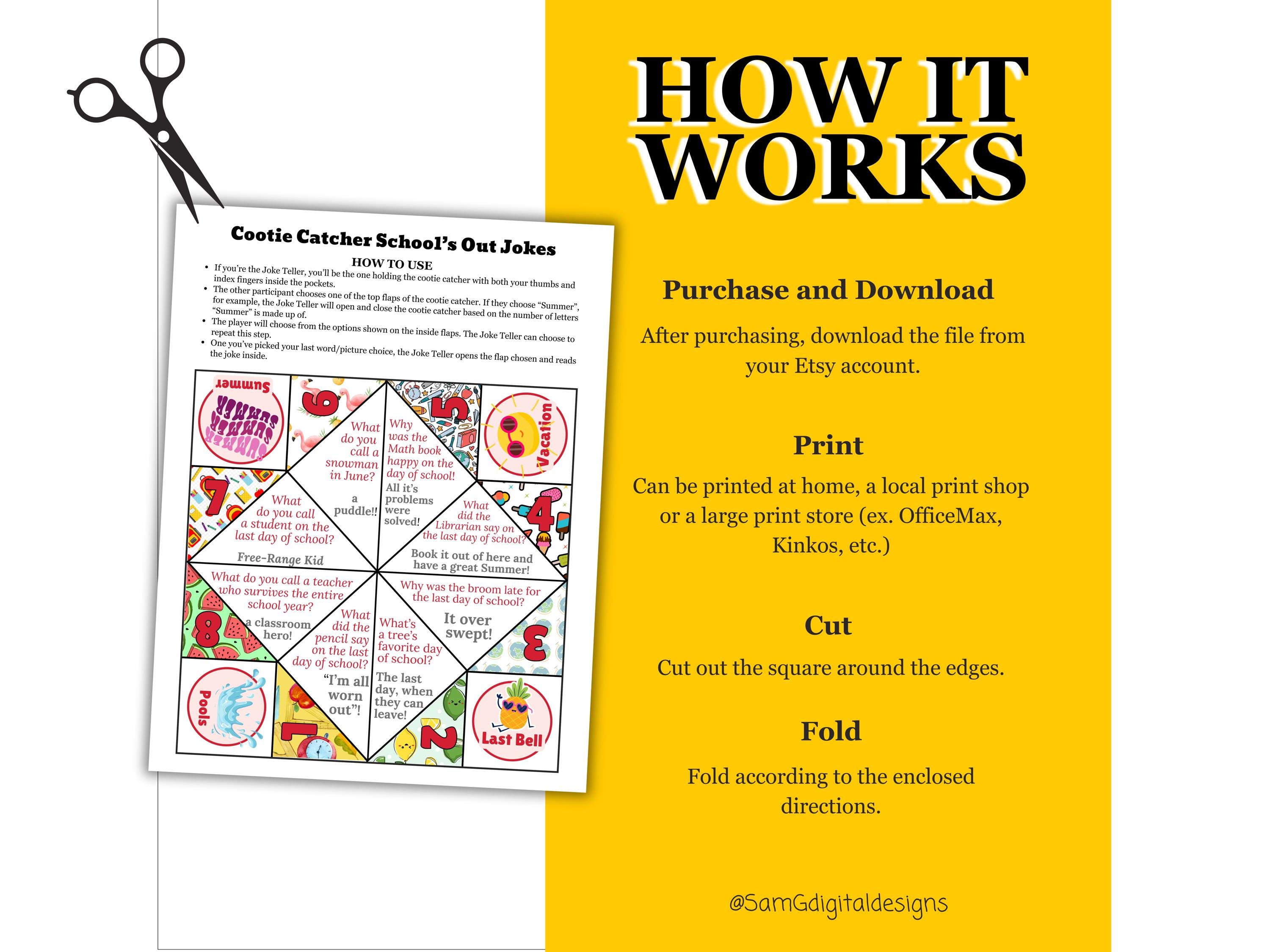 Jokes for Kids, Cootie Catcher, Paper Fortune Teller, End of School ...