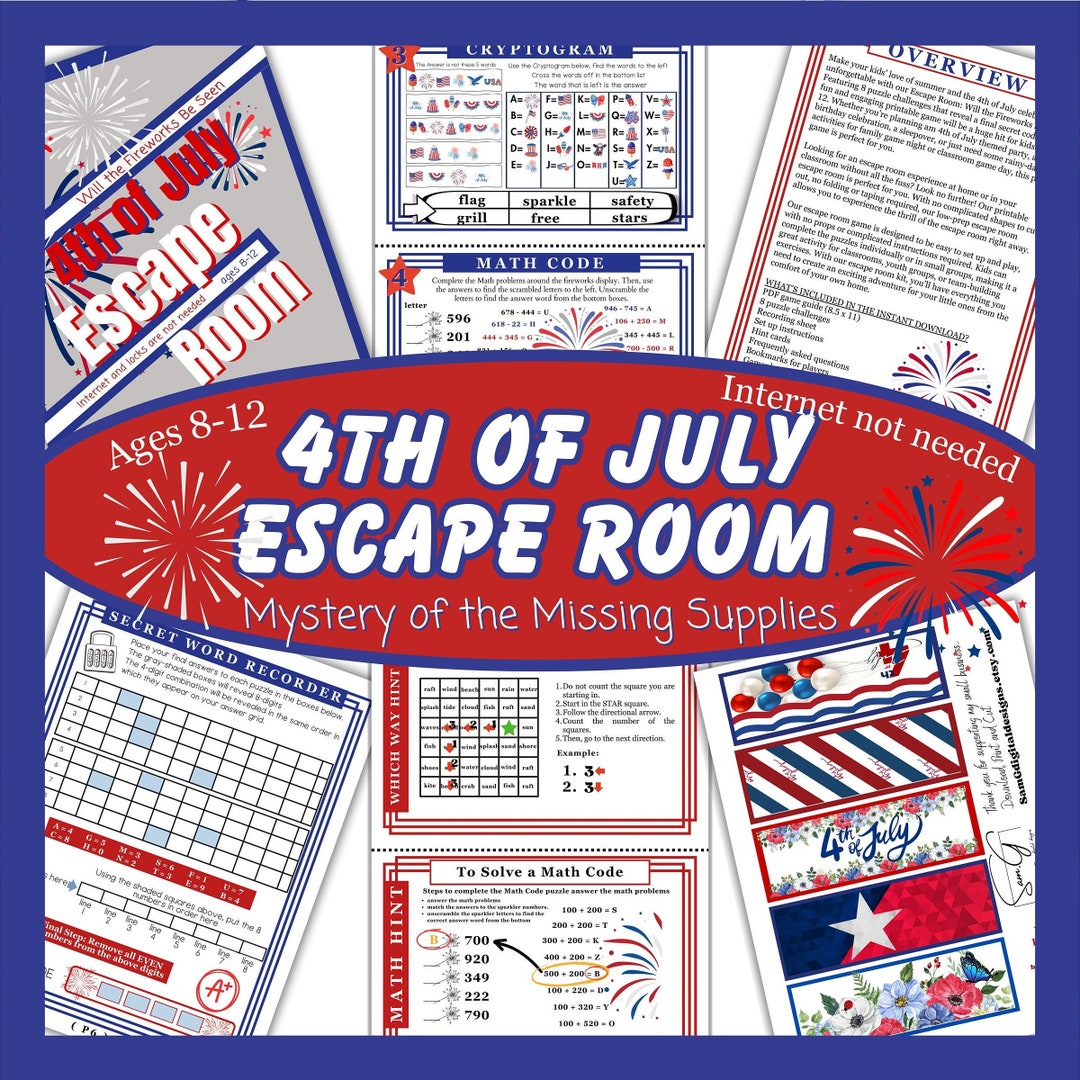 Escape Room 4th of July Fireworks, Escape Room Kit, Birthday Party Game ...