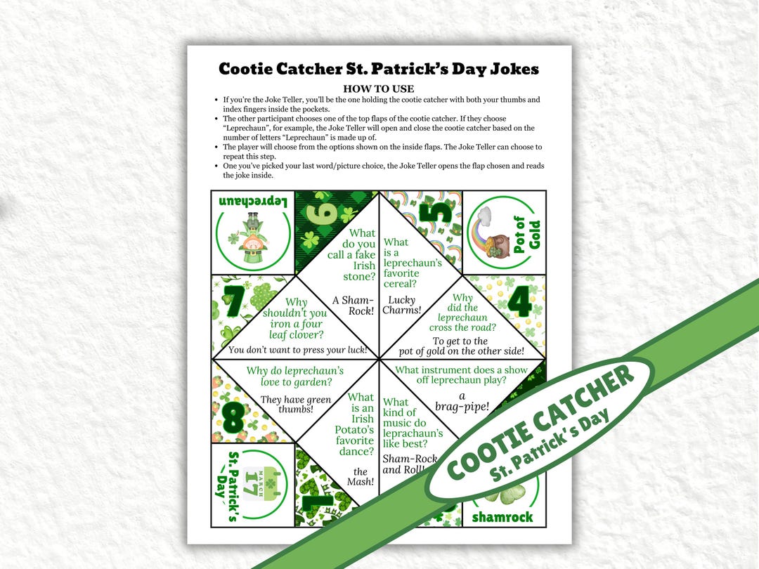 Cootie Catcher St. Patrick's Day Jokes, Printable Fortune Teller ...