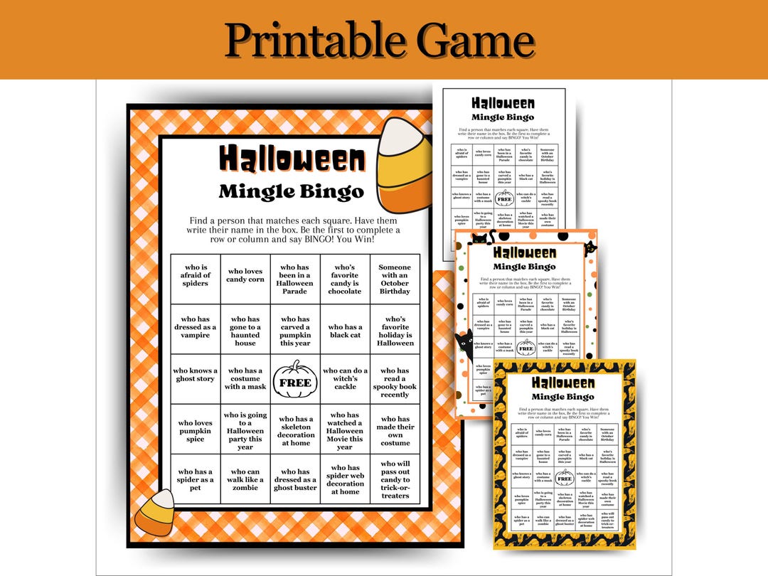 Halloween Mingle Bingo, Printable Find the Guest Bingo, Halloween Party ...