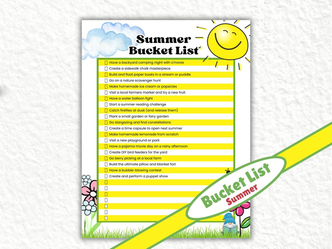 Summer Bucket List, Summer Holiday Bucket List, Checklist of Summer ...