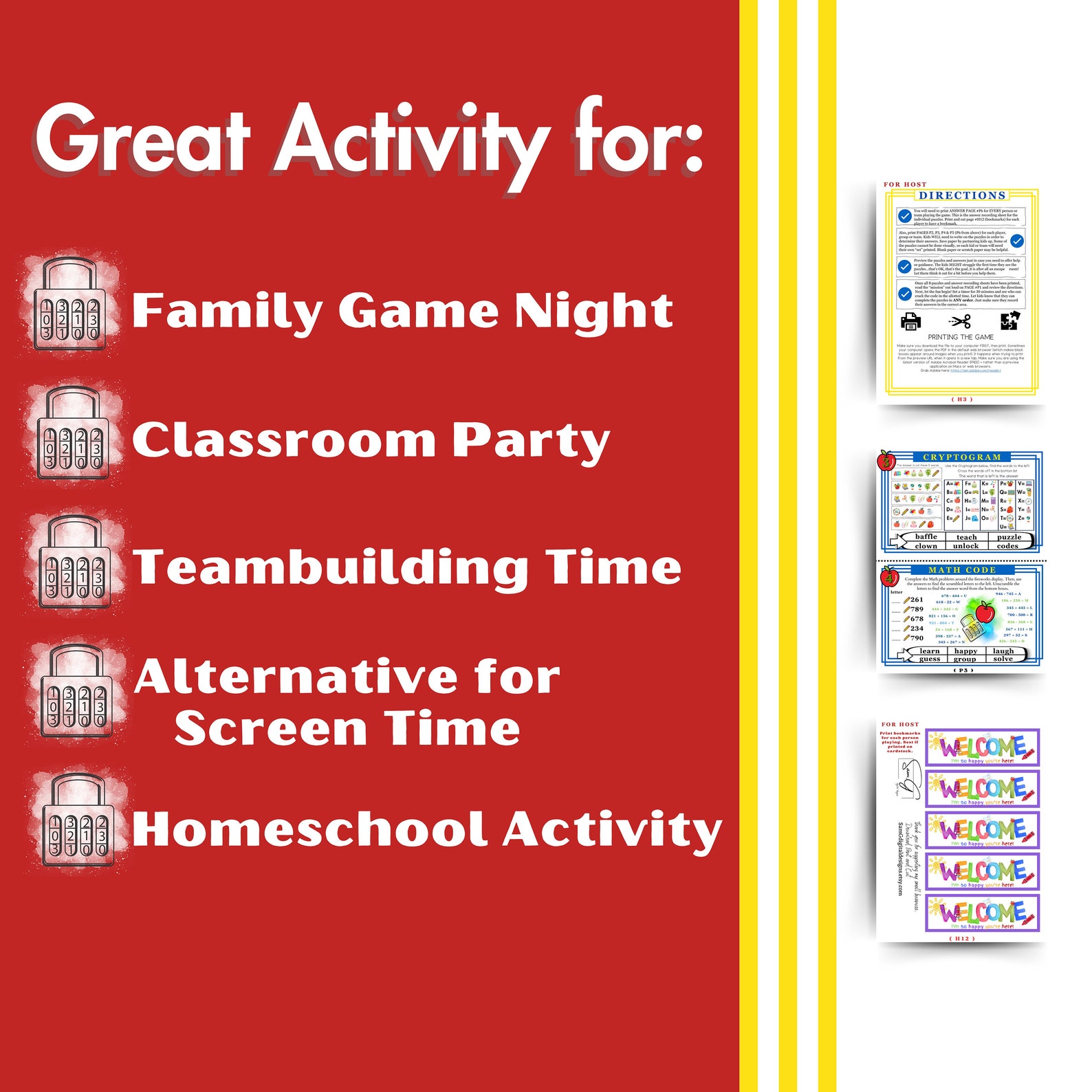 Back to School Escape Room for Kids Printable Escape Room Kit First Day ...