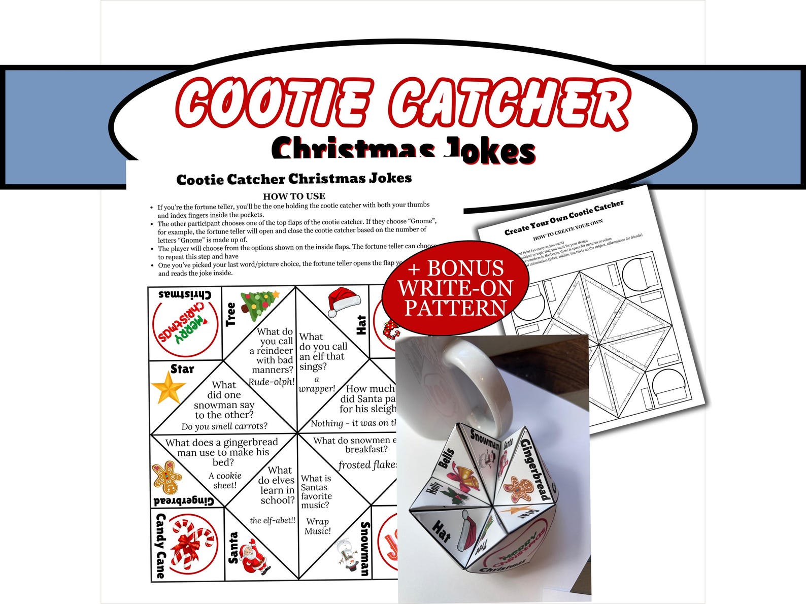 Cootie Catcher, Christmas Jokes, Paper Fortune Teller, Printable Games ...
