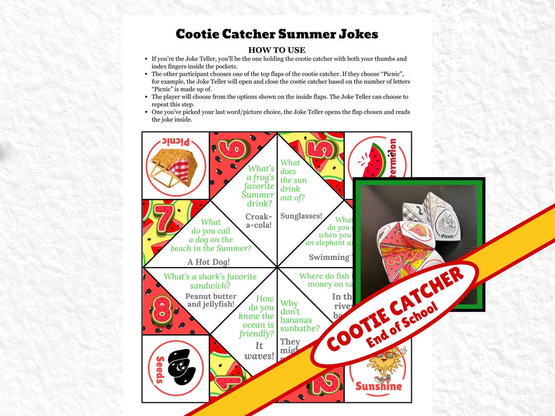 Cootie Catcher, Paper Fortune Teller, Summer Printable Cootie Catcher ...