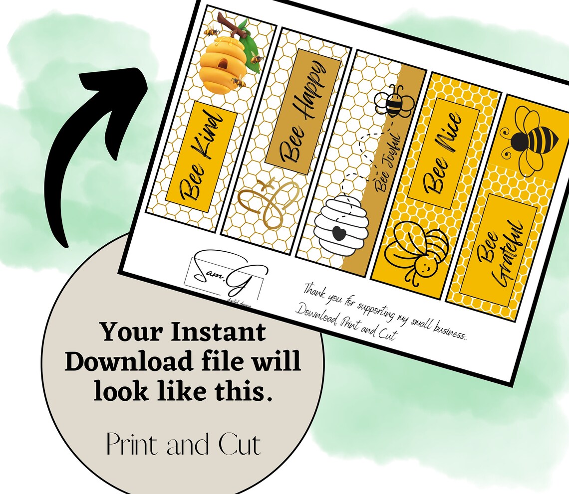 Printable Bookmarks, Bee Theme, Unique Bookmarks, Bookmark for Reader ...