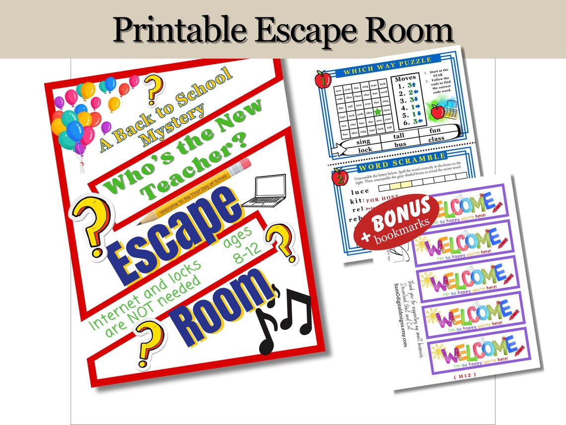 Back to School, Printable Escape Room, Back to School Escape Room ...