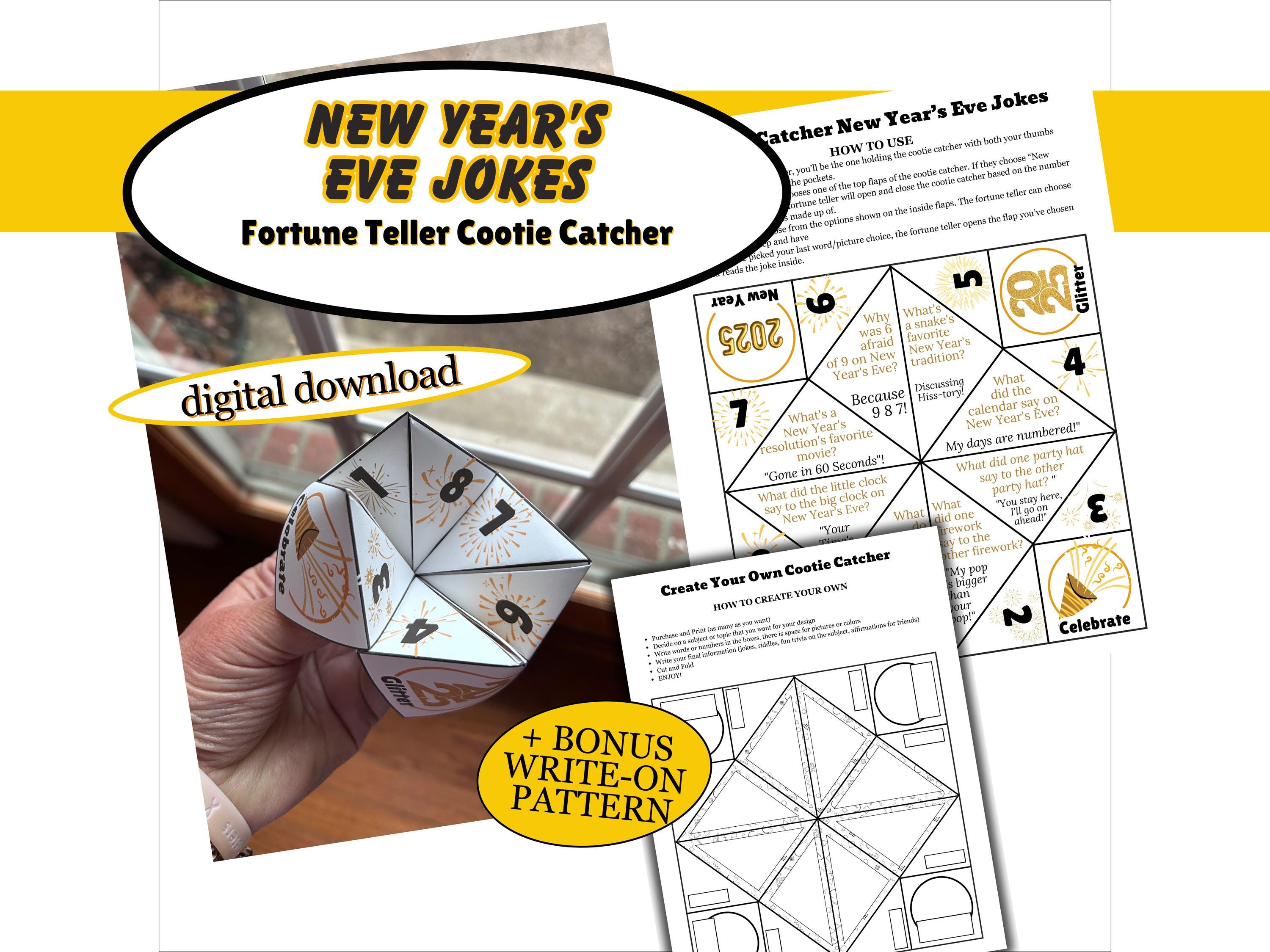 Cootie Catcher, News Years Eve Jokes, Paper Fortune Teller, Printable ...