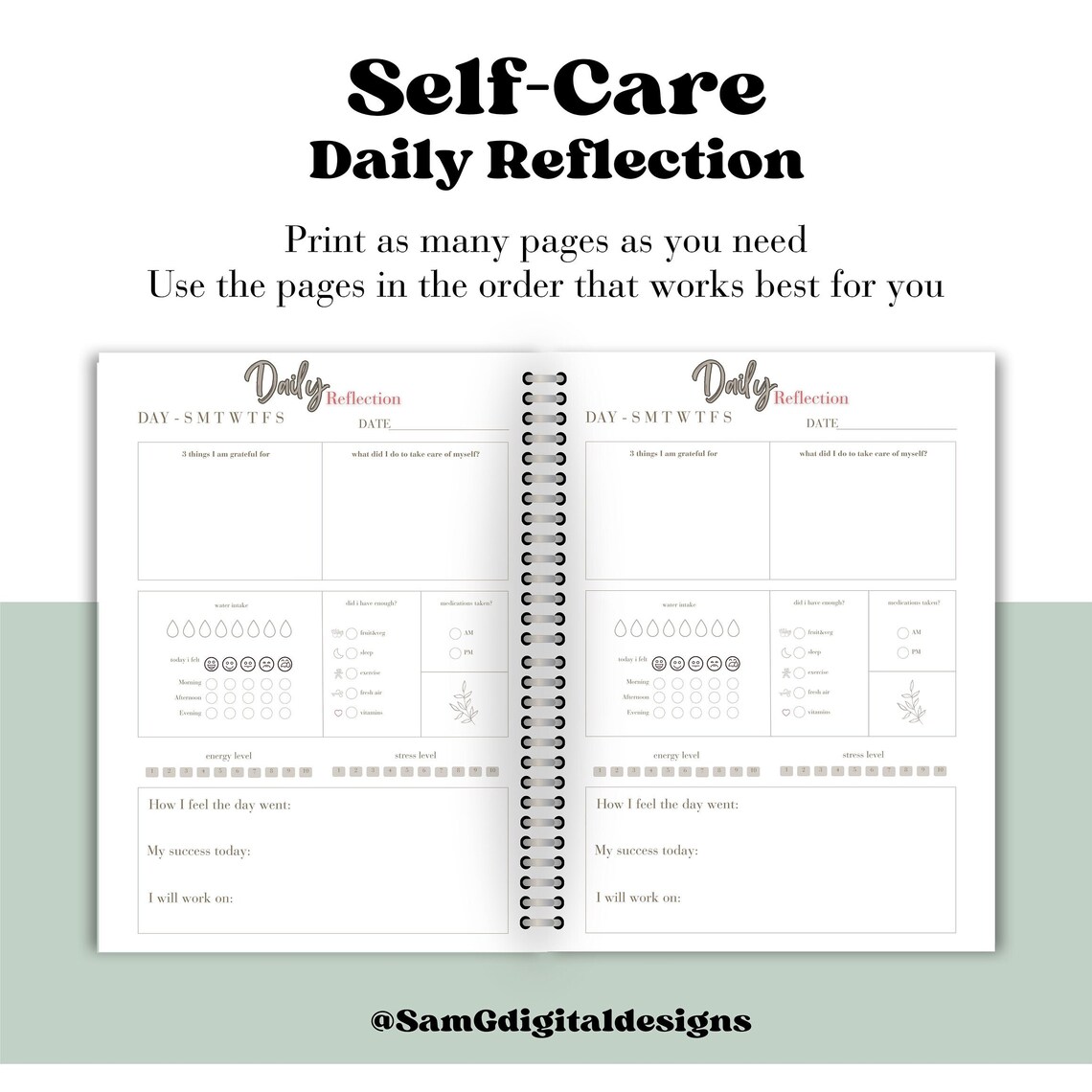 Mood Tracker Self Care Journal, Habit Tracker, Self Care Checklist ...