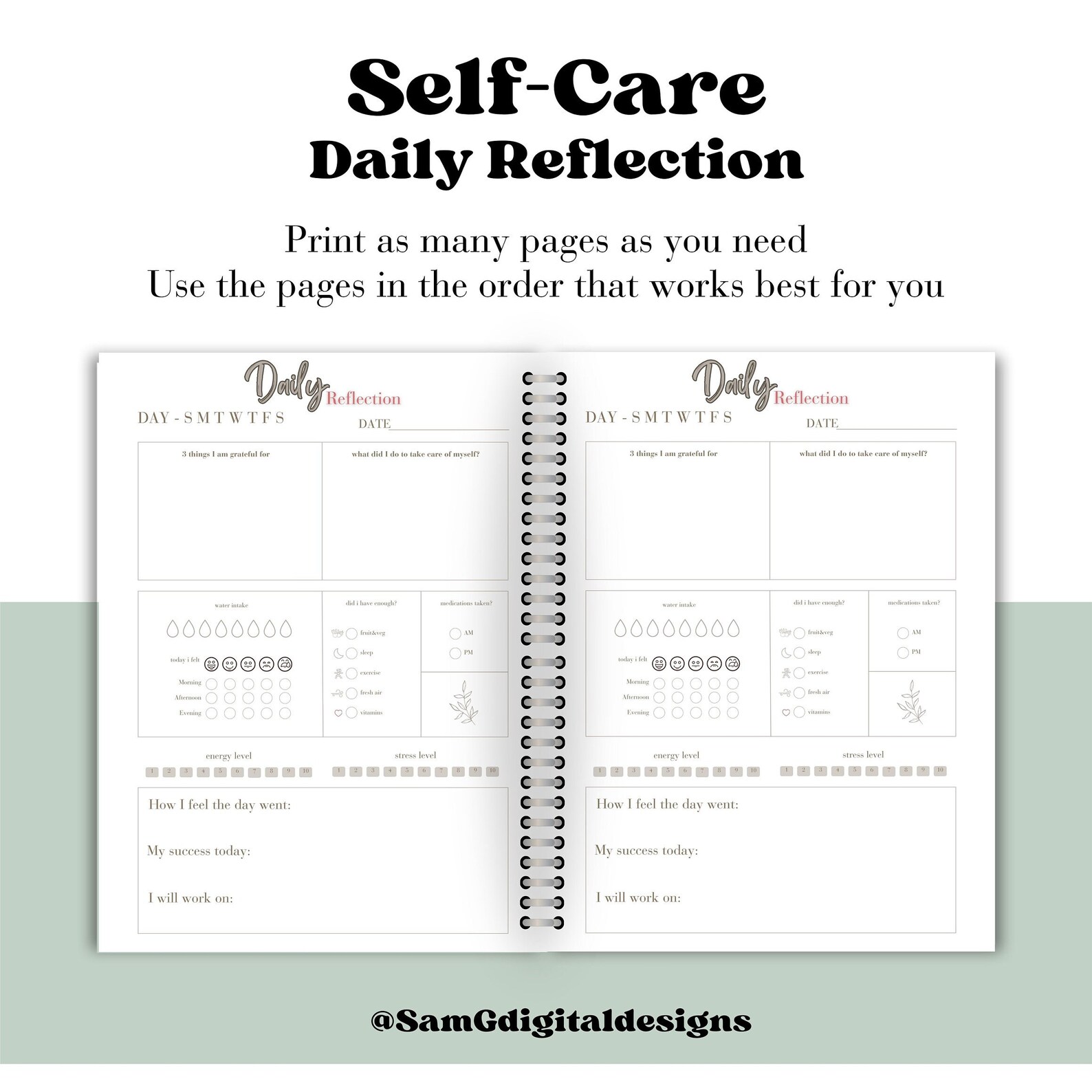 Mood Tracker Self Care Journal, Habit Tracker, Self Care Checklist ...
