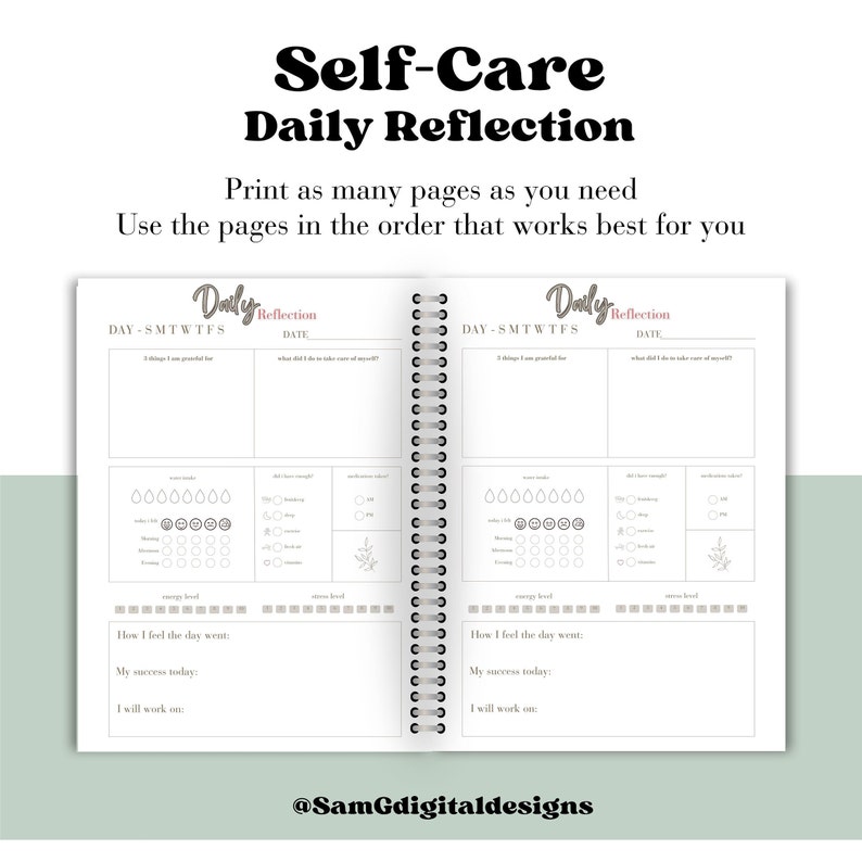 Mood Tracker Self Care Journal, Habit Tracker, Self Care Checklist ...