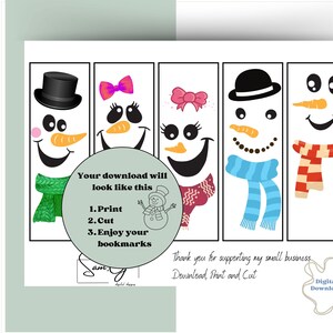 Snowman Printable Bookmarks, Modern Minimalist Christmas Bookmark ...