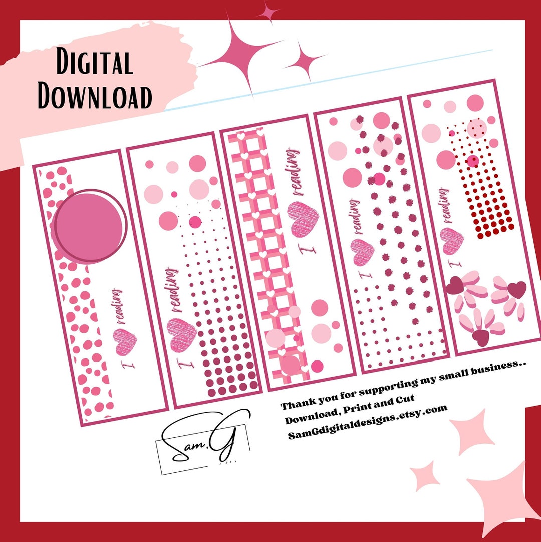 Printable Bookmarks Valentine's Day Bookmark, Printable Book Marker ...
