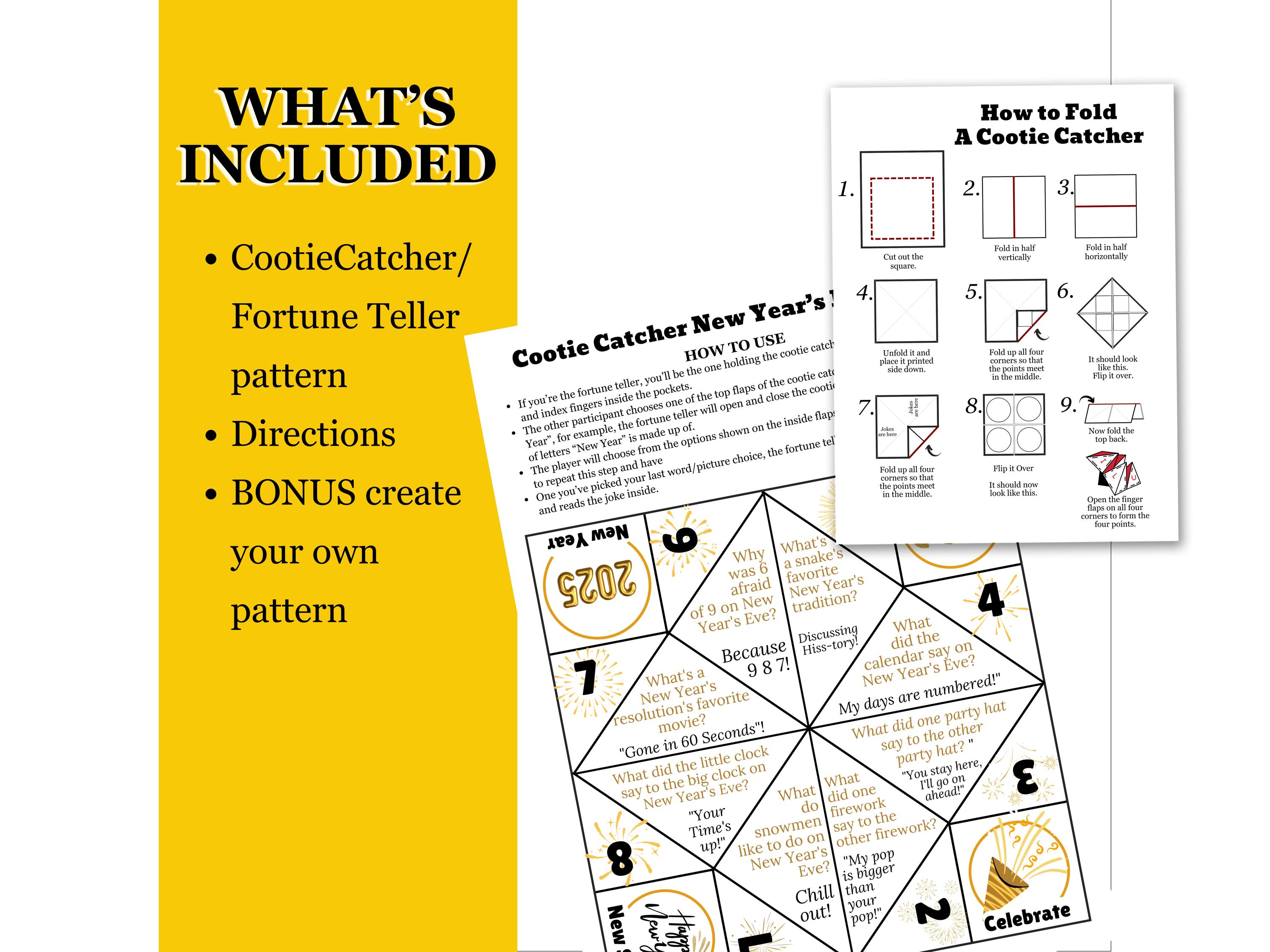 Cootie Catcher, News Years Eve Jokes, Paper Fortune Teller, Printable ...