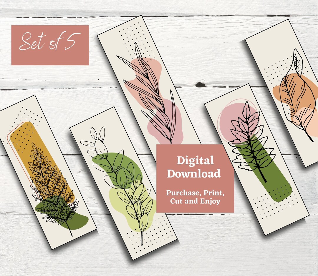 Printable Bookmarks Modern Bookmarks Set of 5 Minimalist - Etsy