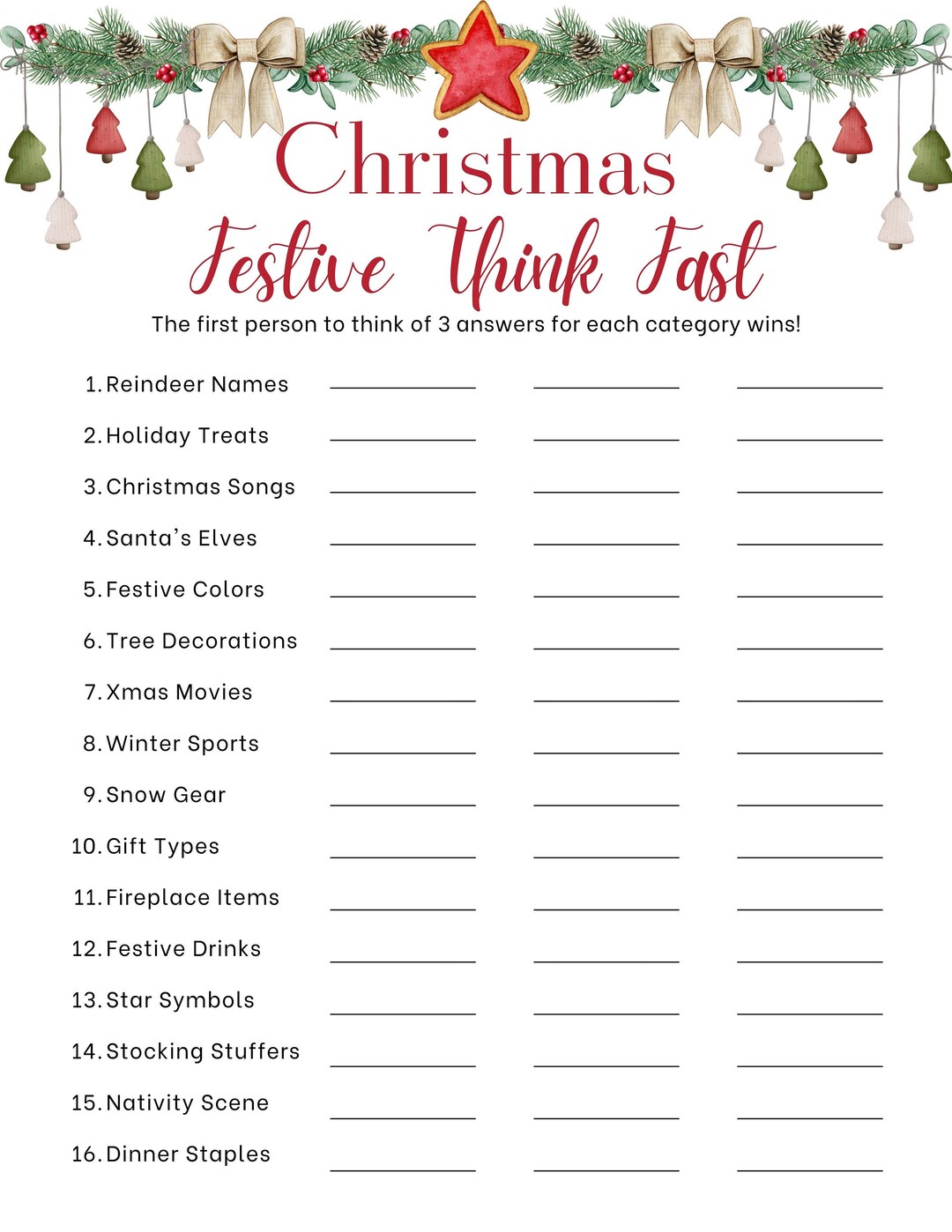 Christmas Party Game THINK FAST, Fun Family Activity, Friends Game ...