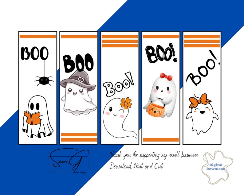 Printable Bookmark Halloween Cute Ghost, Trick-or-treat Gift, Digital ...