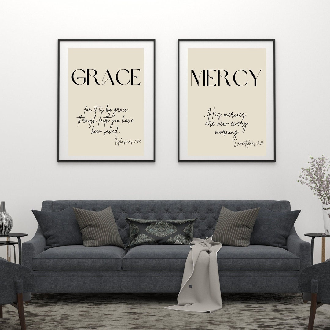 Bible Verse Digital Printable Wall Art | Grace and Mercy | Two Print ...
