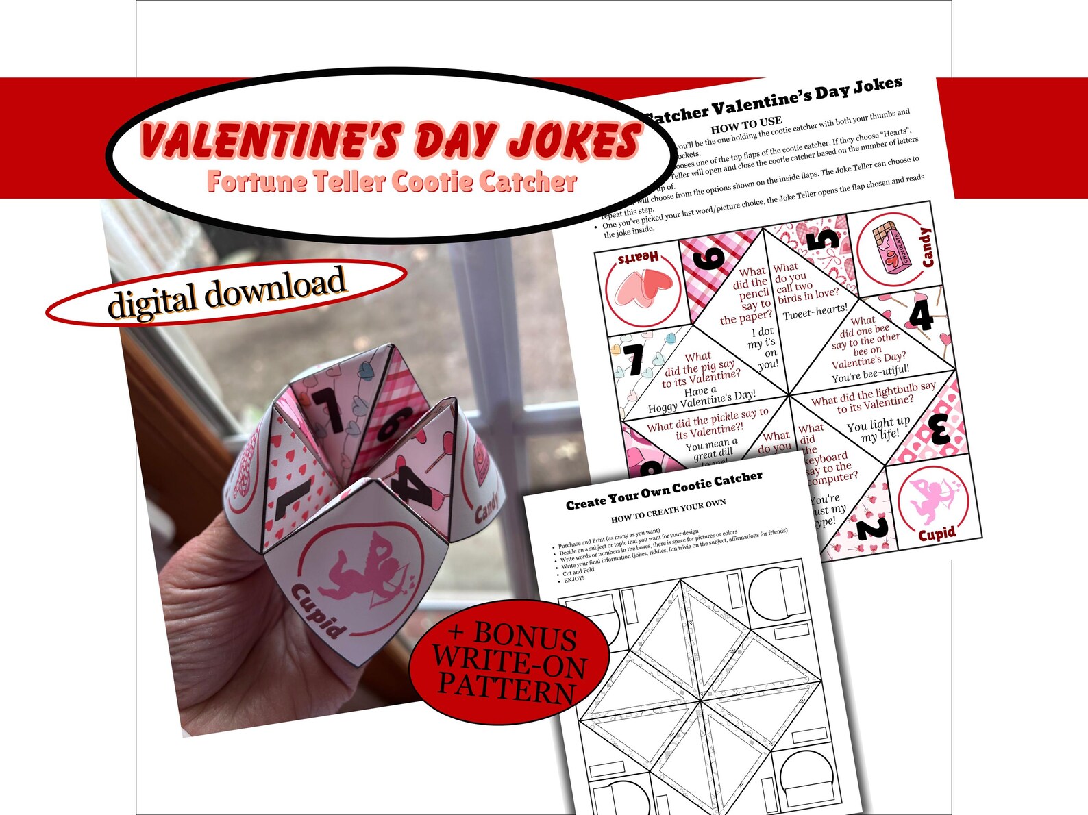 Cootie Catcher, Valentines Day Jokes, Paper Fortune Teller, Printable ...