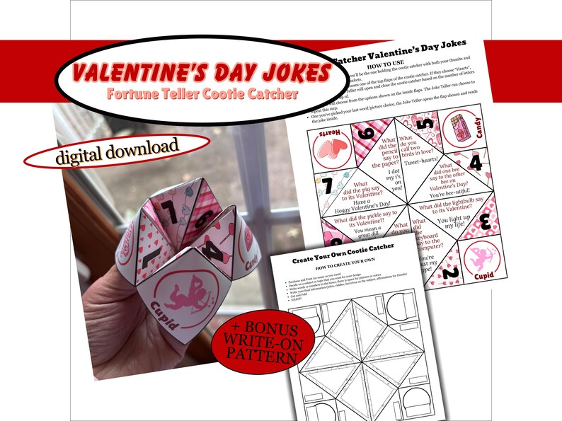 Cootie Catcher, Valentines Day Jokes, Paper Fortune Teller, Printable ...