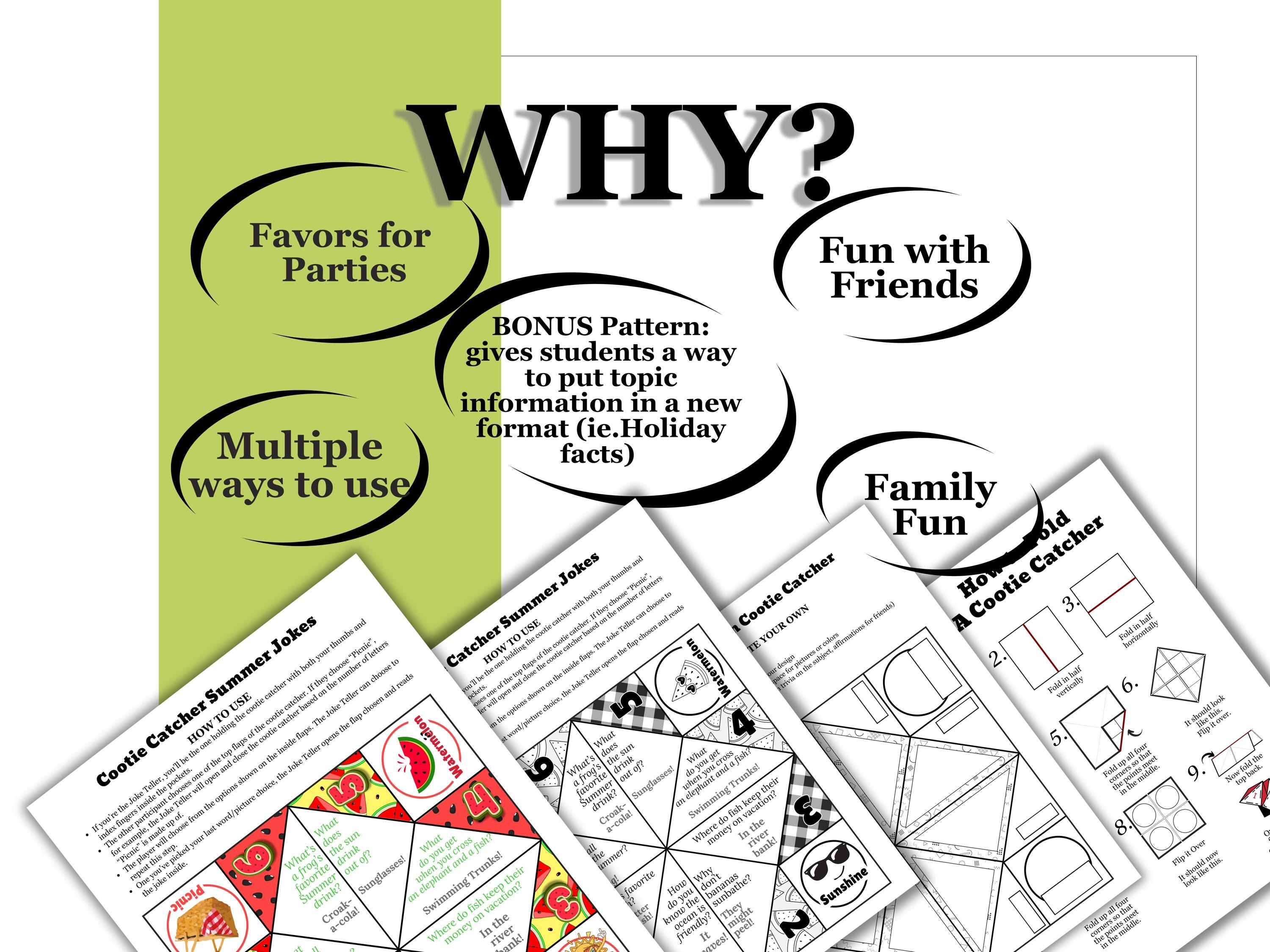 Cootie Catcher, Paper Fortune Teller, Summer Printable Cootie Catcher ...