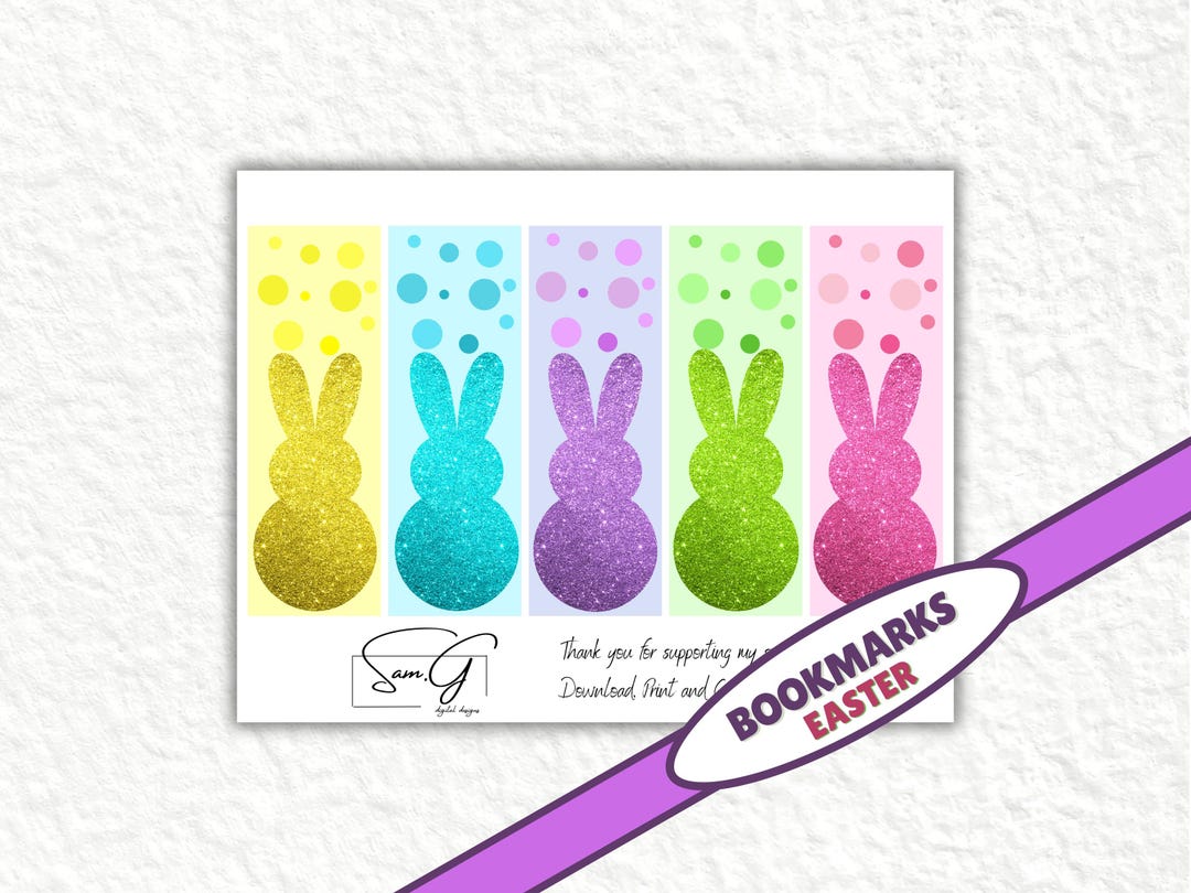 Easter Printable, Bunny Peeps Bookmarks, Set of 5, Glitter Peeps ...