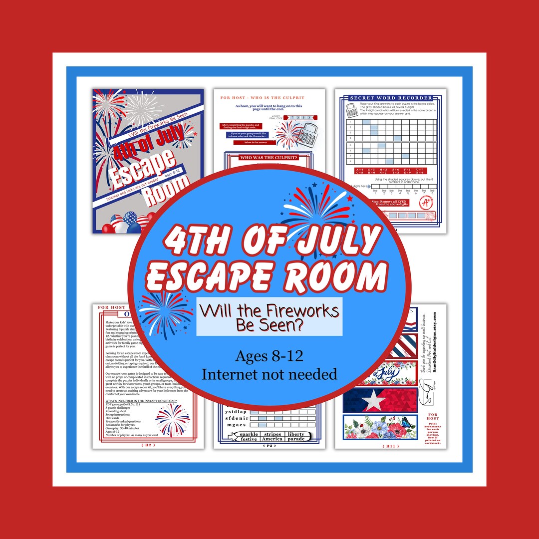 4th of July Fireworks Mystery Printable Escape Room Kit, Birthday Party ...