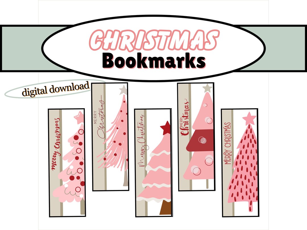 Printable Bookmarks, Pink Christmas Bookmark Set, Book Club, Christmas ...