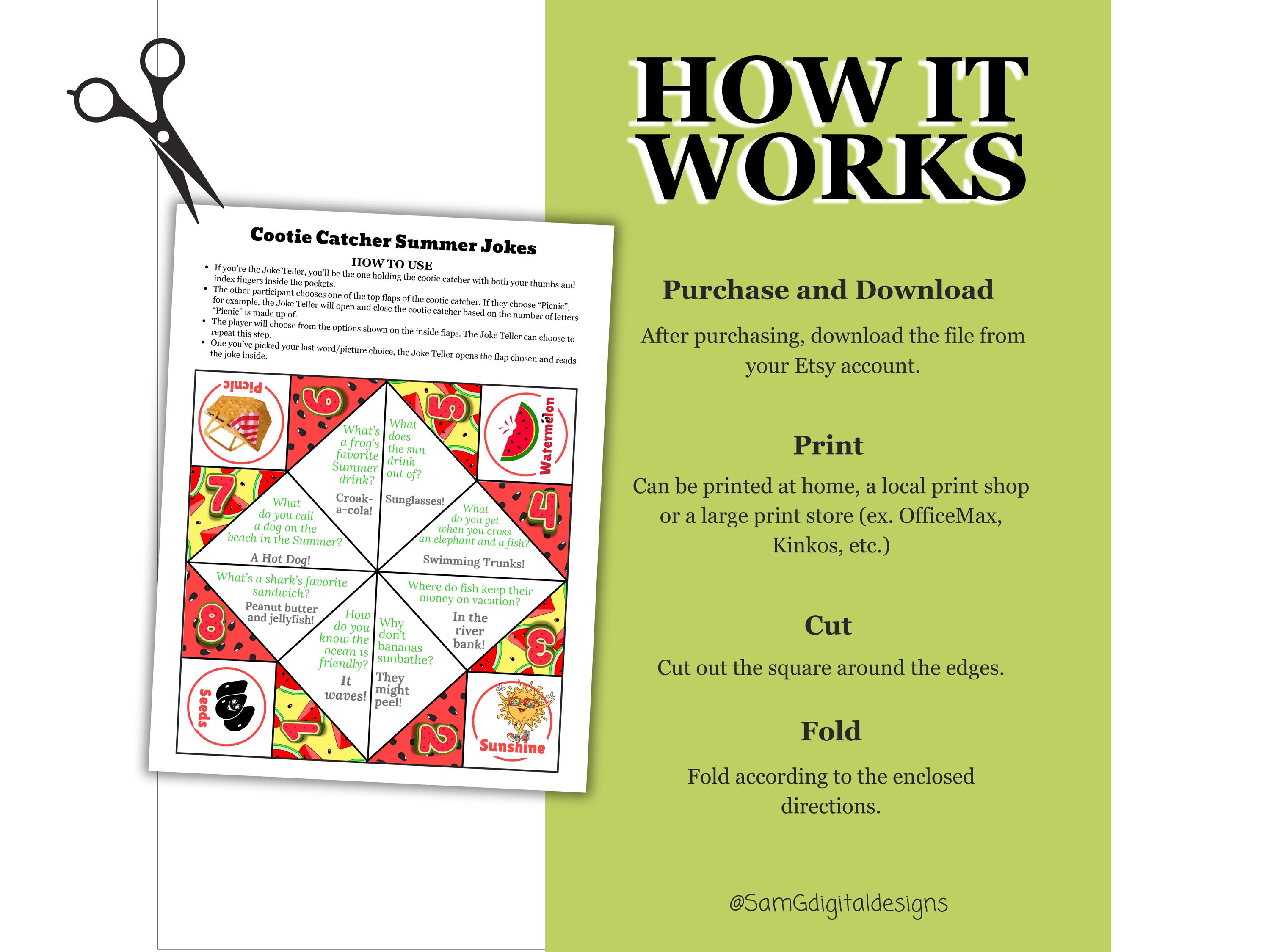 Cootie Catcher, Paper Fortune Teller, Summer Printable Cootie Catcher ...