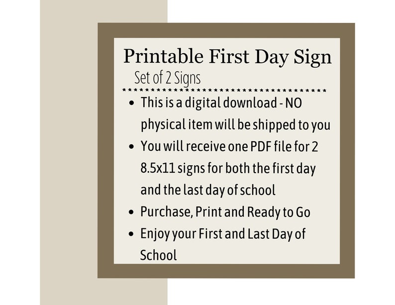 First Day of School Sign Printable, First Day Last Day of Kindergarten ...