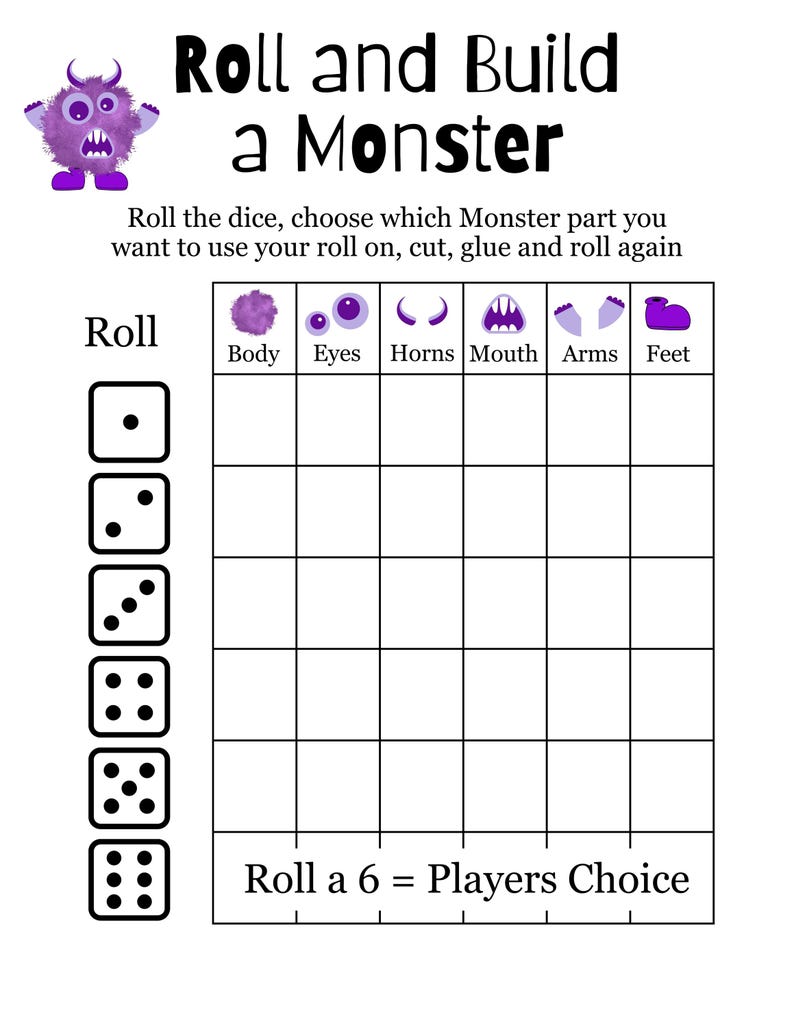 Roll a Monster, Build a Monster, Preschool Halloween, Kindergarten ...