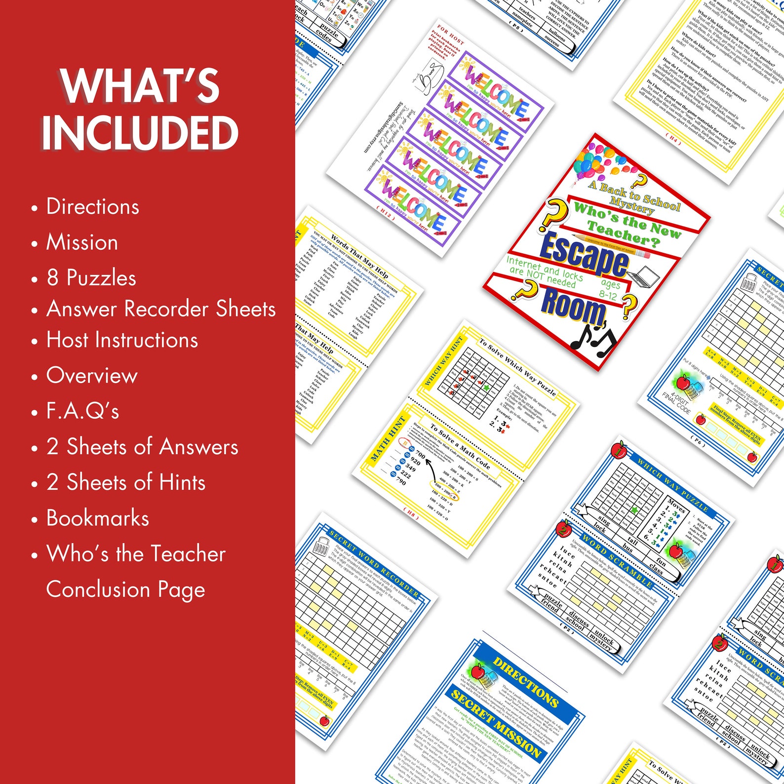 Escape Room First Day of School Escape Room Kit Printable Back to ...