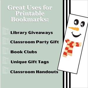 Snowman Printable Bookmarks, Modern Minimalist Christmas Bookmark ...