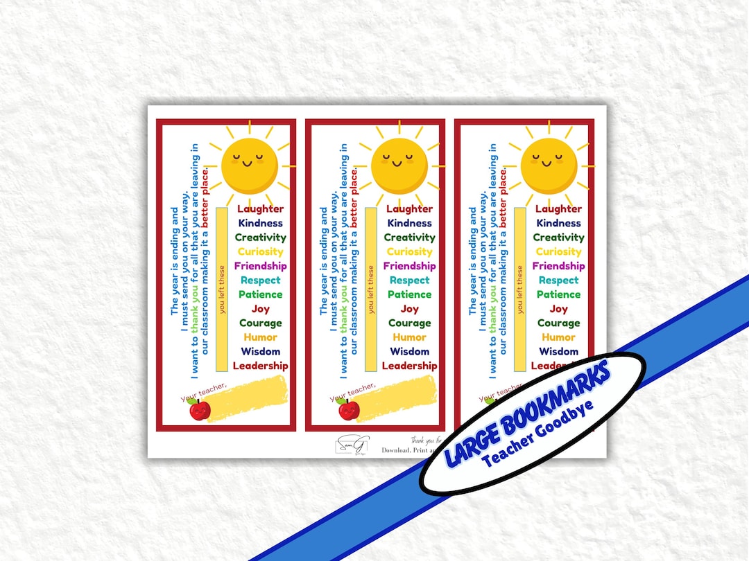 Teacher Goodbye Note to Students | End of the Year Printable Bookmarks ...
