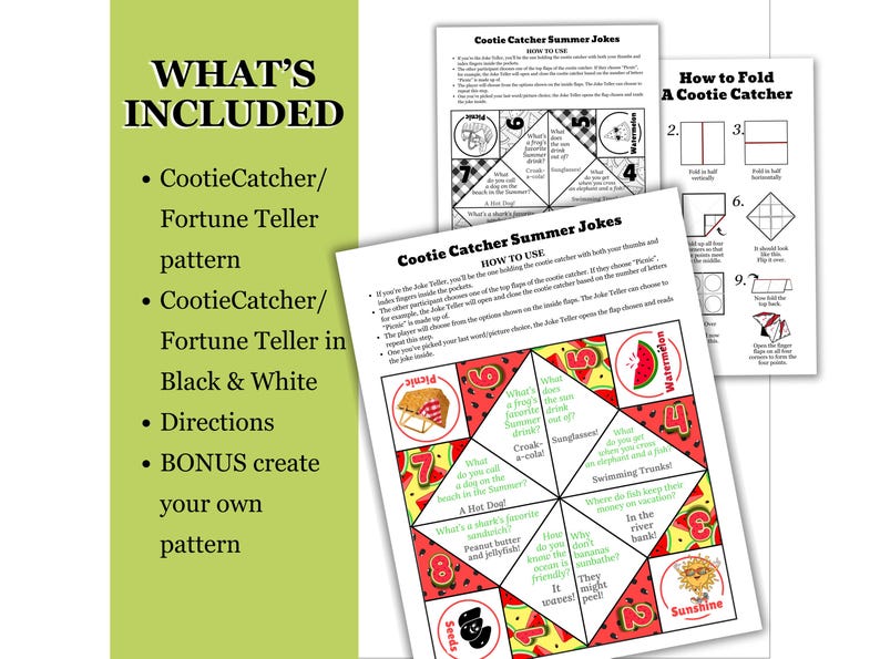 Cootie Catcher, Paper Fortune Teller, Summer Printable Cootie Catcher ...