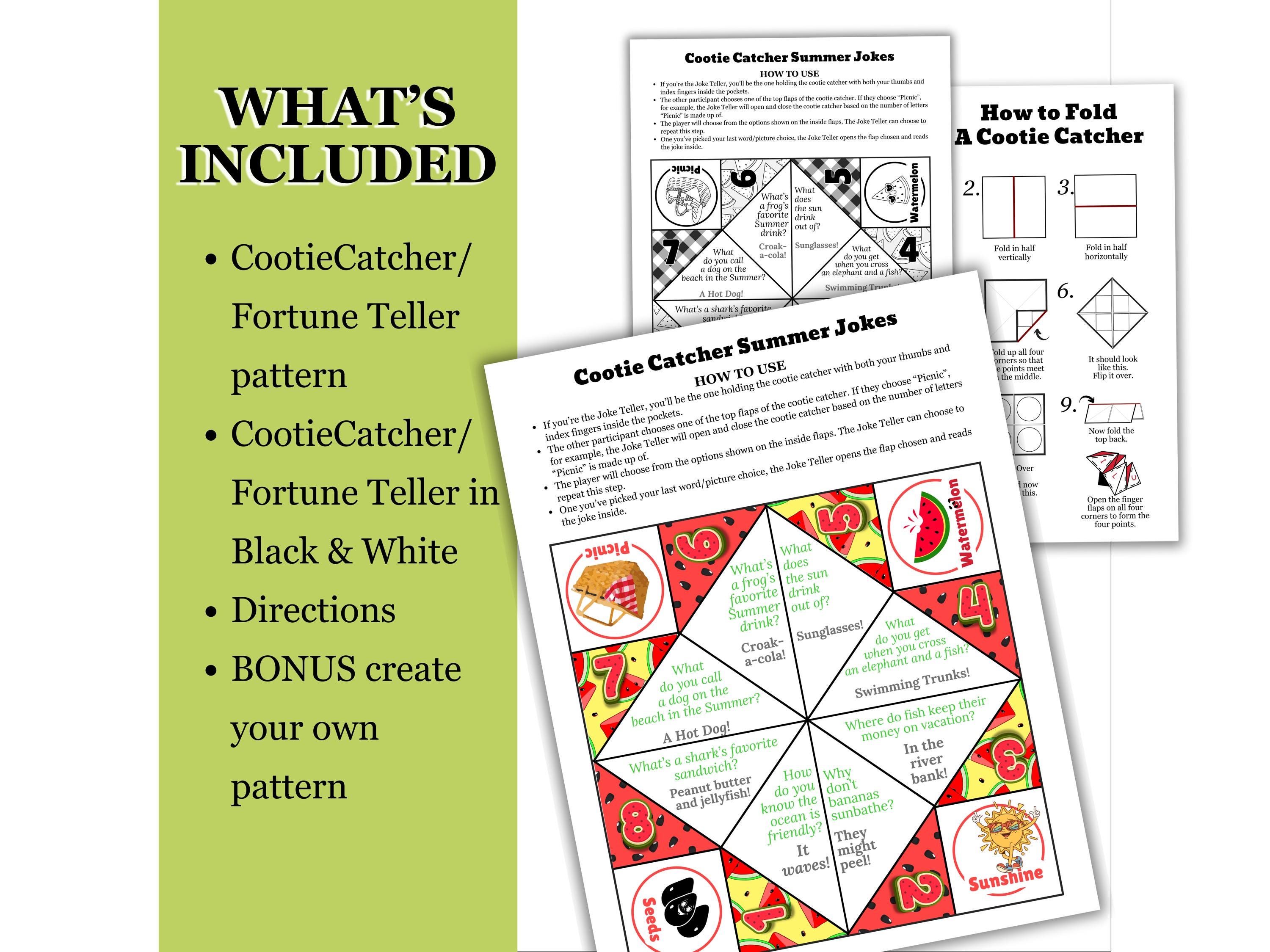 Cootie Catcher, Paper Fortune Teller, Summer Printable Cootie Catcher ...