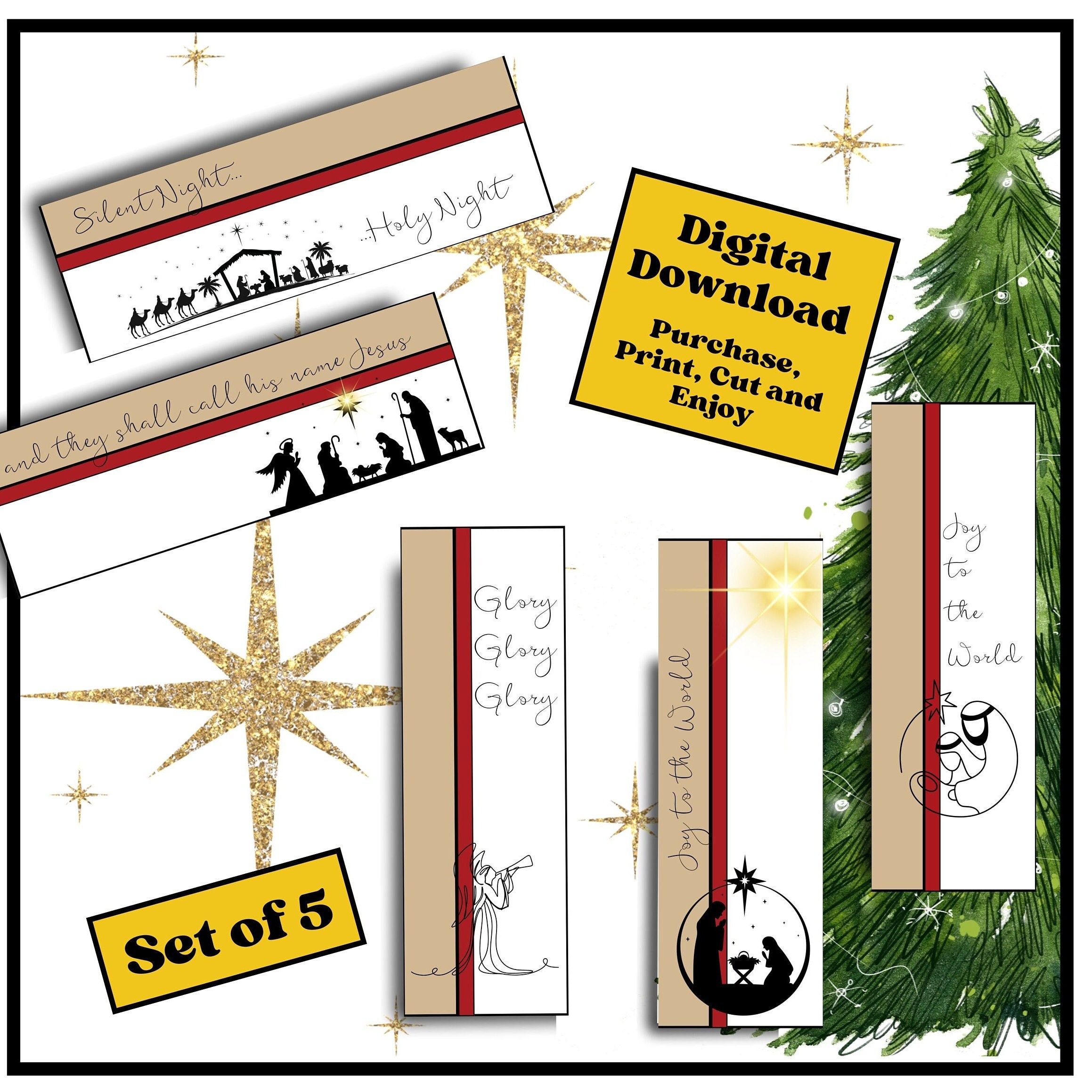 Printable Bookmarks Christmas Nativity Bookmark Set | Set of 5 ...