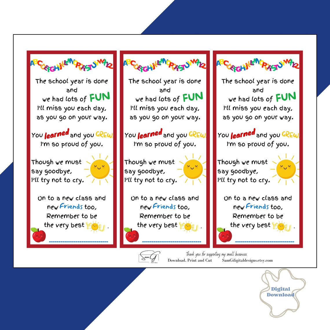 End of the Year Printable Bookmarks for Beginning Readers From Teacher ...