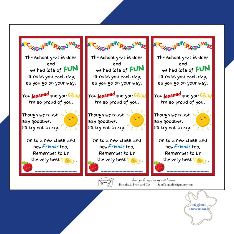 End of the Year Printable Bookmarks for Beginning Readers From Teacher ...