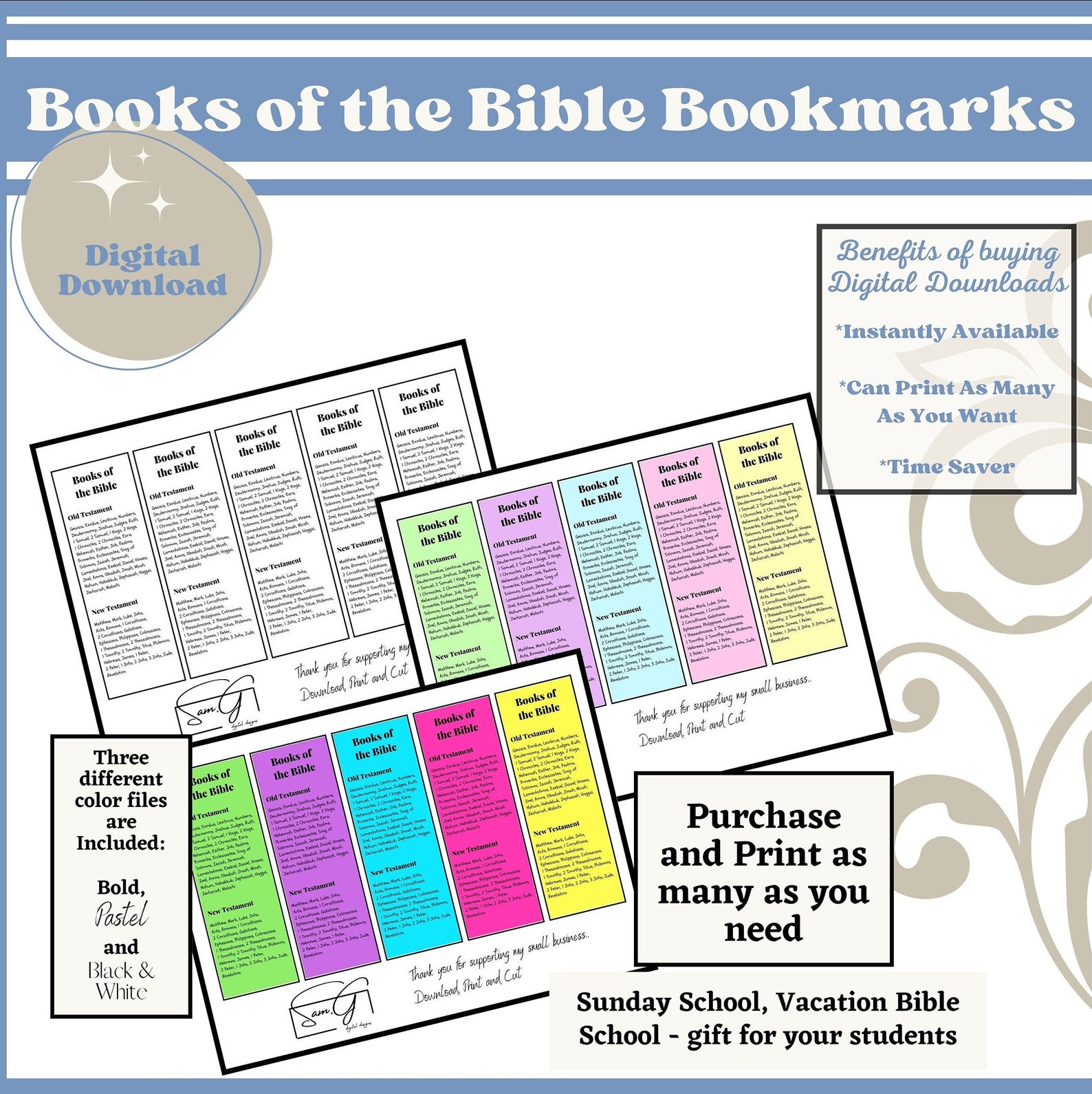 Printable Bookmarks BUNDLE, Books of the Bible, Christian Gifts ...