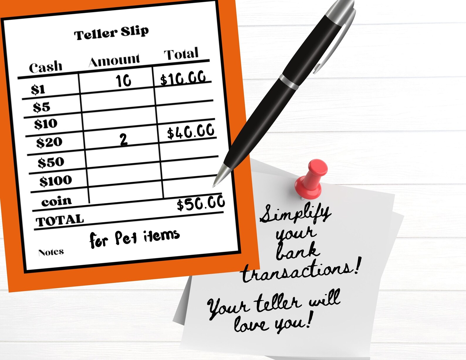 Cash Stuffing Teller Slip BUNDLE, Cash Breakdown Slip, Cash Envelopes ...